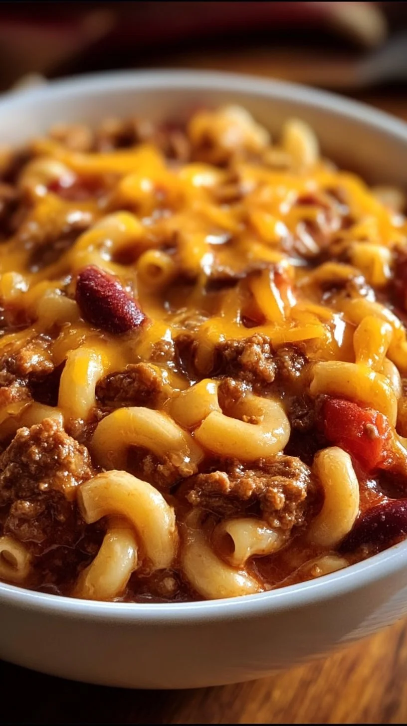 Crock Pot Cheddar Chili Mac